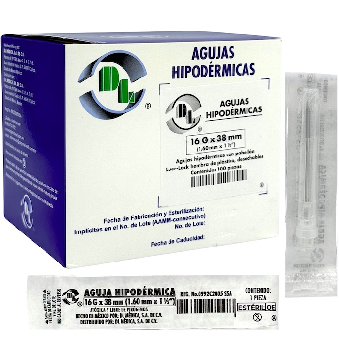 Aguja Hipodérmica DL calibre 16Gx38mm Blanca Caja con 100 piezas. | WEB ...