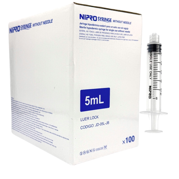 Jeringa de plástico 5 ml sin aguja. Caja con 100 piezas NIPRO | WEB | REGALCOM