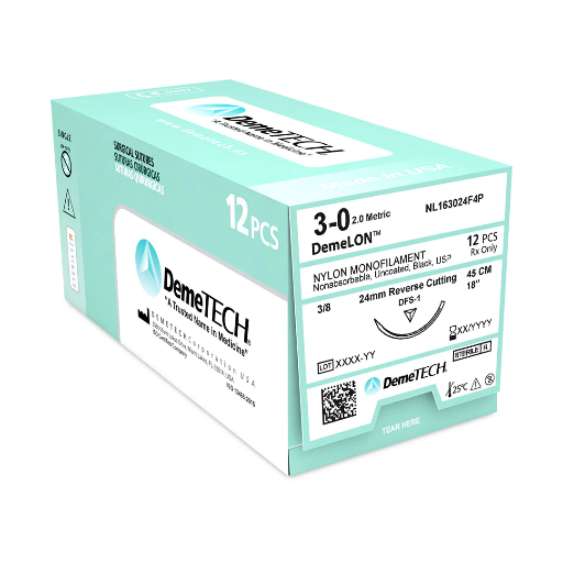 Sutura Nylon 3-0 aguja Reverso Cortante 24 mm 3/8 circulo hebra de 45 ...